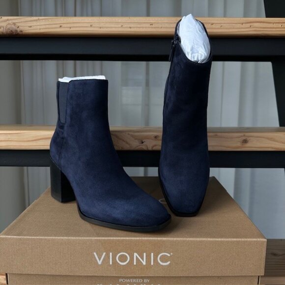 Vionic | Shoes | Vionic Vynn Navy Suede Bootie Size 75 New | Poshmark